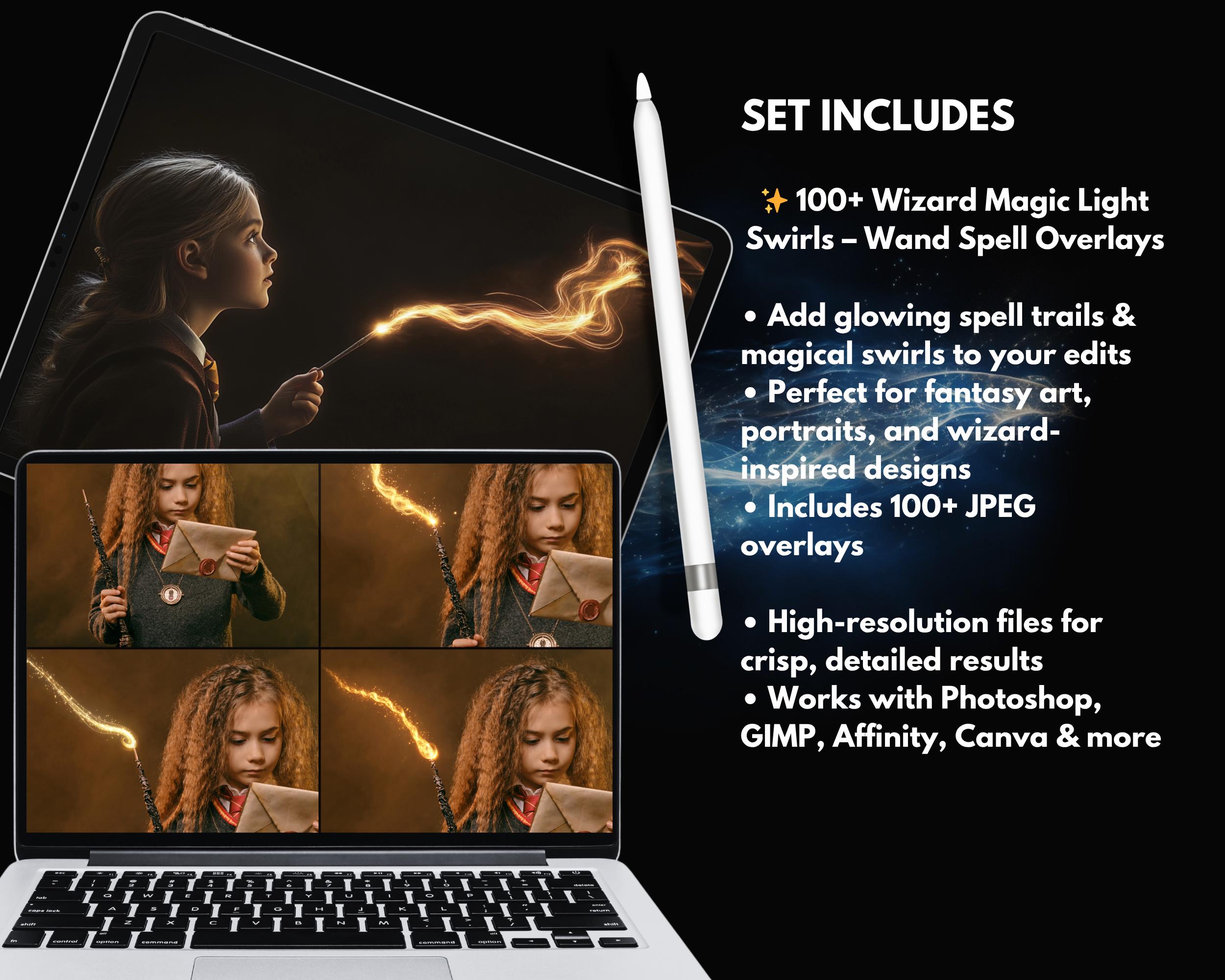 Magic Wand Photo Overlays: Wizard Witch Effects (JPEG, Photoshop ...