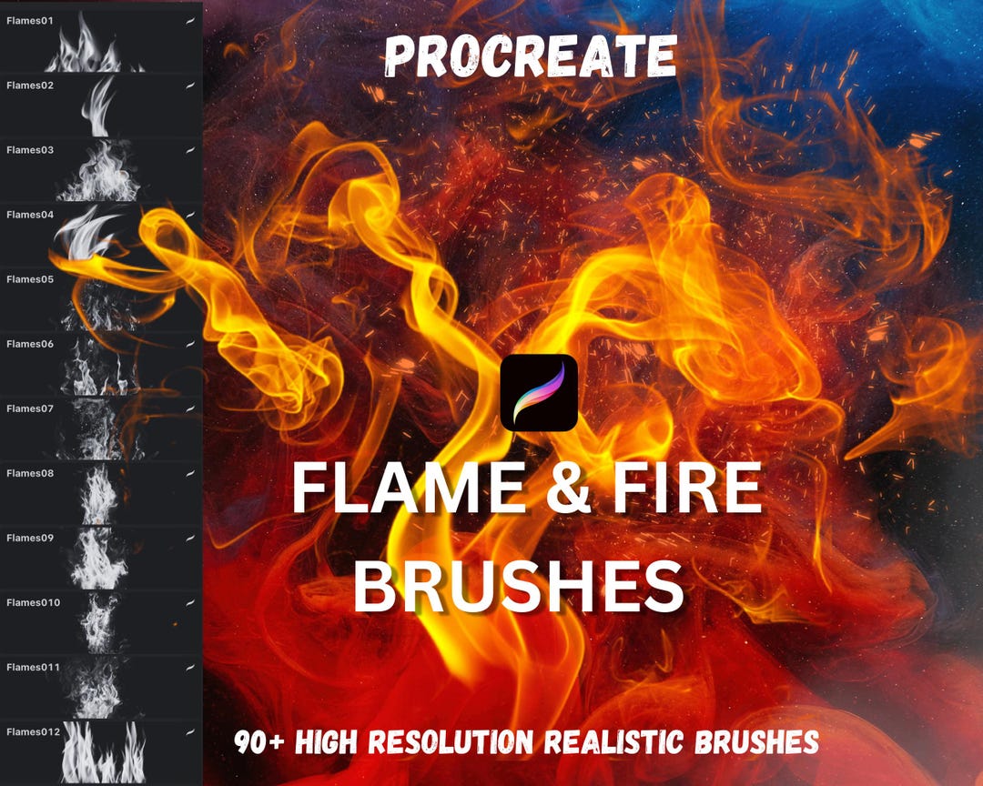 90+ Realistic Procreate Fire Flame Brushes, Real Flame Brush, Realistic ...