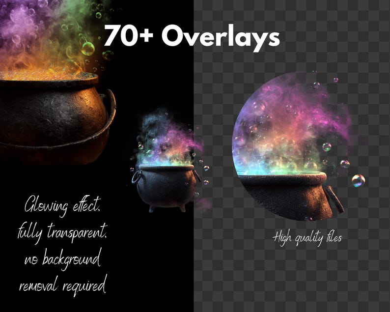 Halloween Cauldron Overlays: Magic Smoke & Bubbles Photo Effects (PNG ...