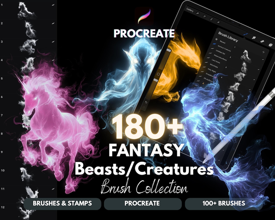180+ Magic Mythical Creatures Procreate Brushes: Glow & Halloween ...