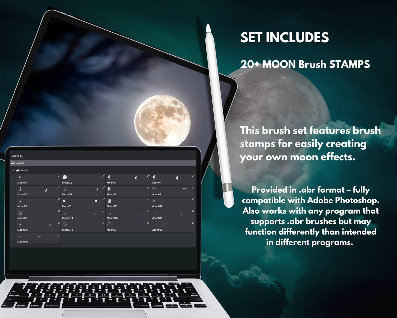 Realistic Moon Photoshop Brushes: Glow Effect, Commercial Use (abr File ...