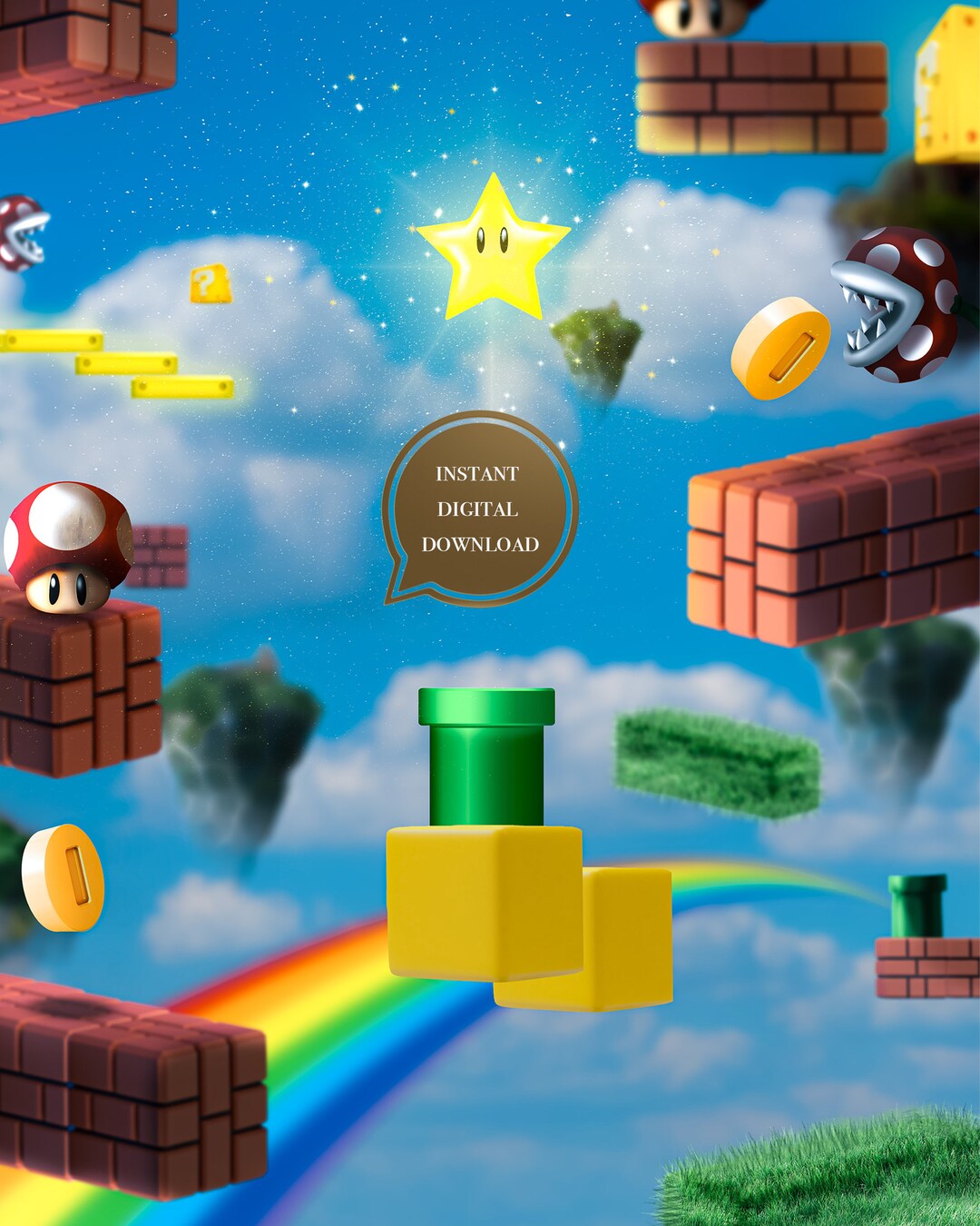 Mario Bros Digital Backgrounds,video Game Inspired, Gamer, Super Mario ...