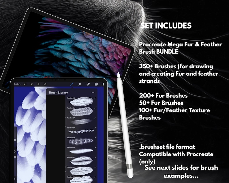 Procreate Fur & Feather Brush Set: 350+ Animal Hair Texture Brushes ...
