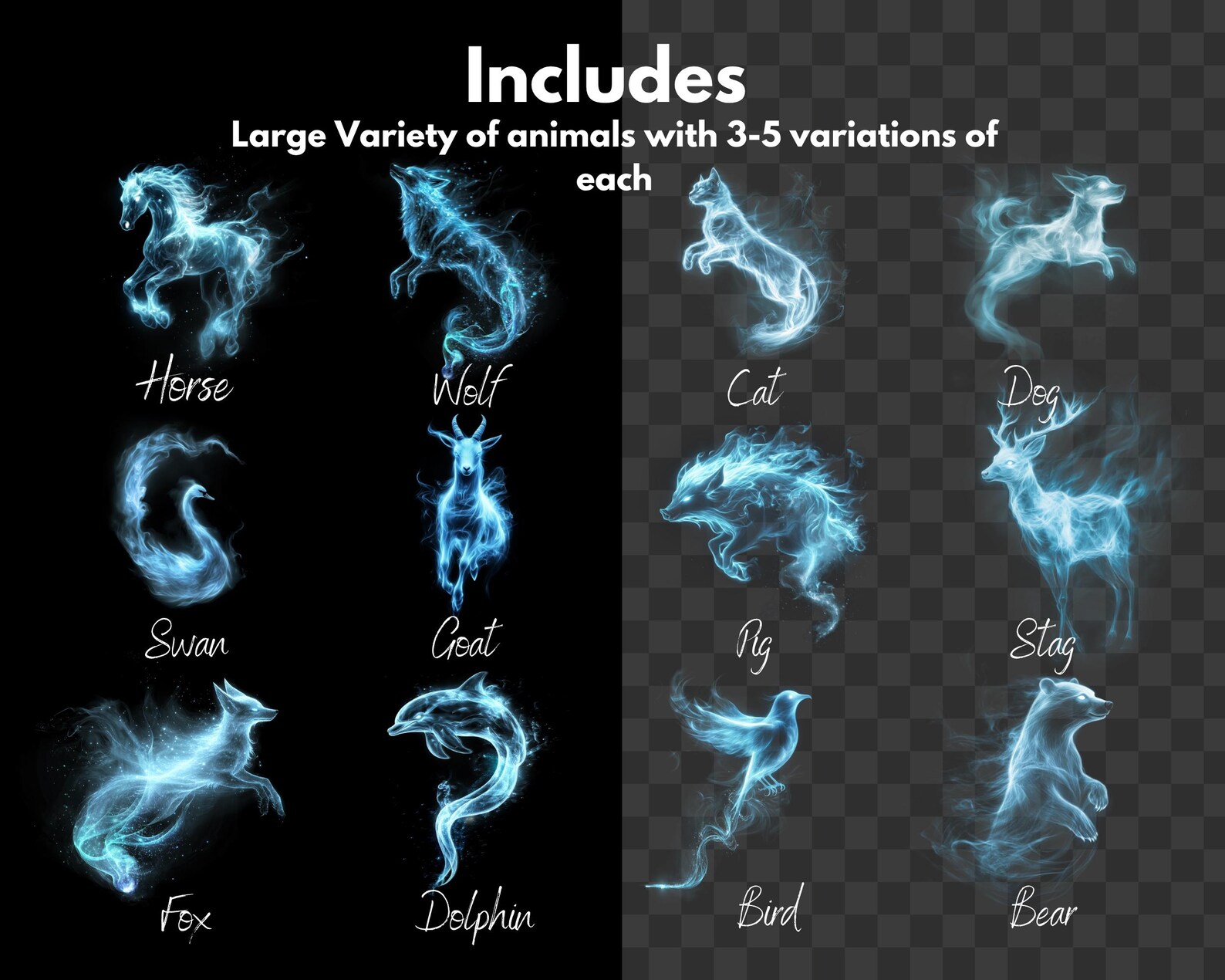 Magical Spirit Animal PNG Overlays: Fantasy Light Effects (digital ...
