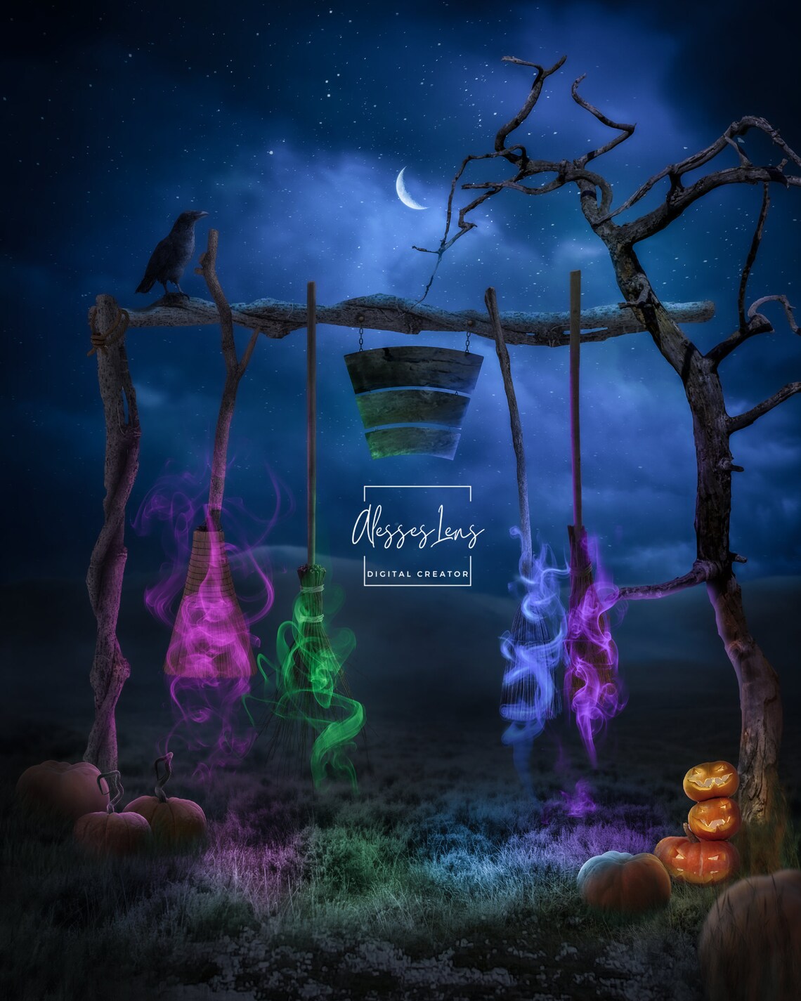 Halloween Witch Backdrop Photography Composite Witch Broom - Etsy
