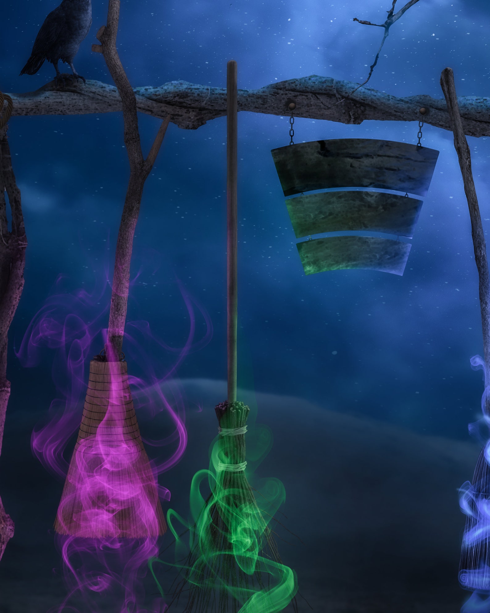 Halloween Witch Backdrop Photography Composite, Witch Broom Digital ...