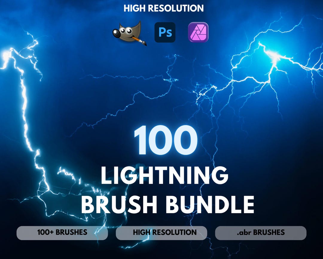 Lightning Photoshop Brushes – 100+ Stamp Brushes (.ABR) | Compatible With Affinity Photo, GIMP ...