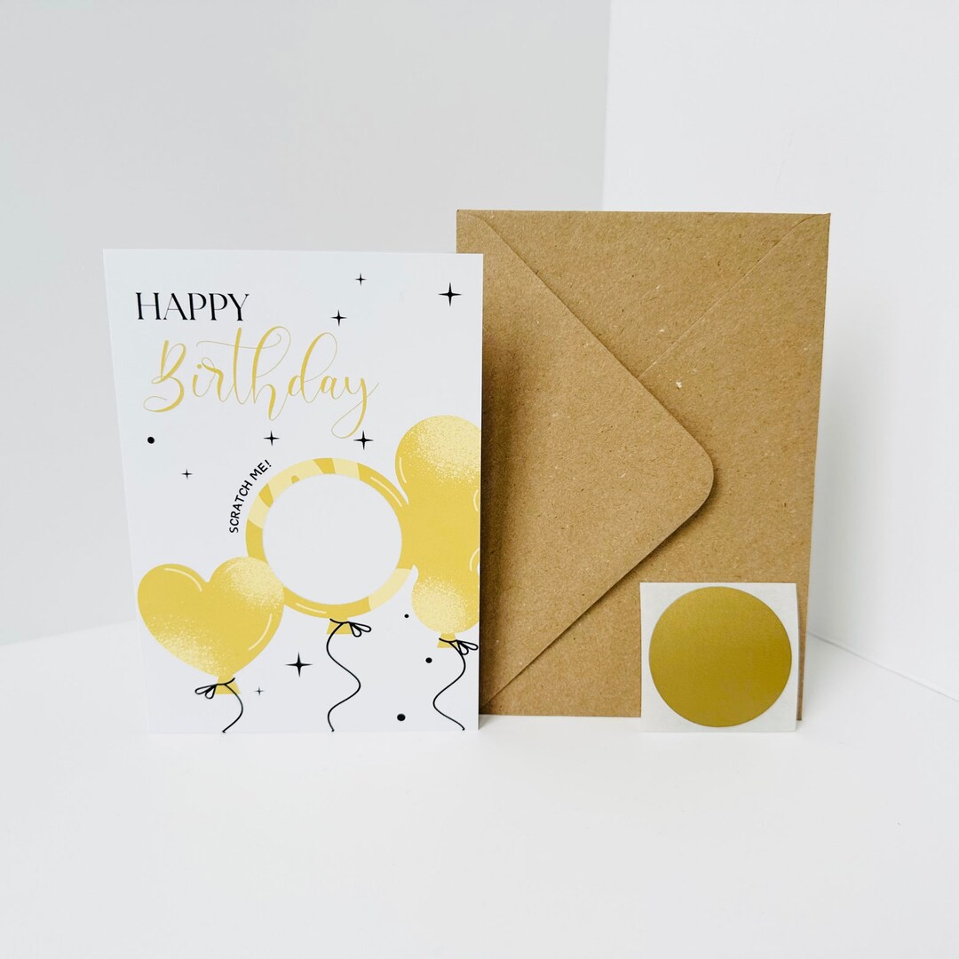 Birthday DIY Scratch Reveal Card - Gold Balloons - Etsy