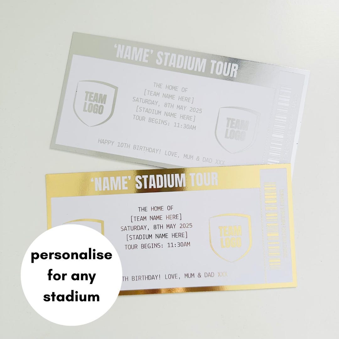 Personalised Foiled Stadium Tour Ticket | Surprise Voucher | Football ...