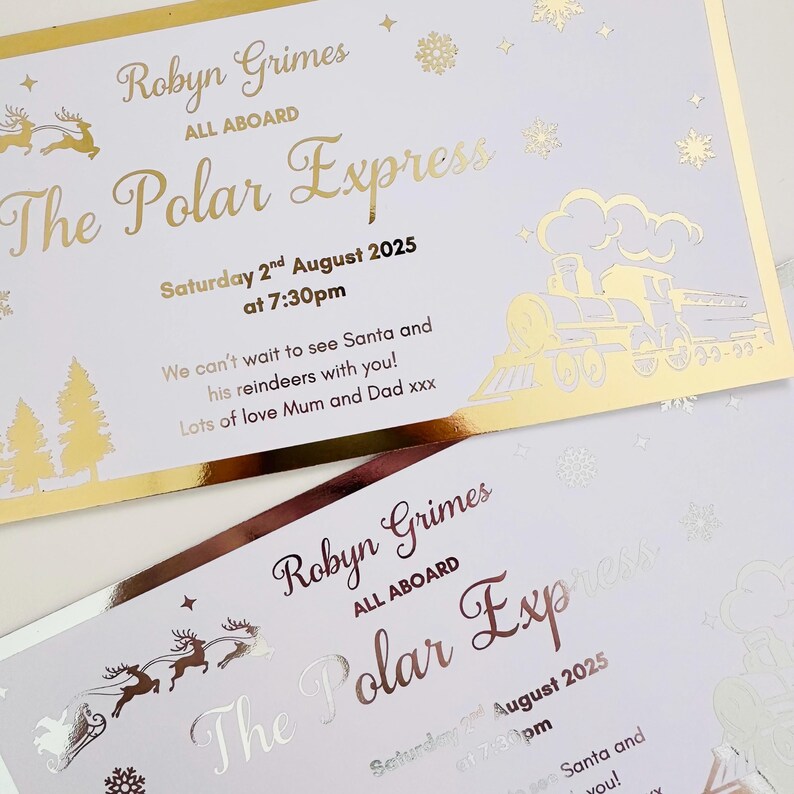 Foiled Polar Express Ticket | Christmas | North Pole Invitation | Train ...