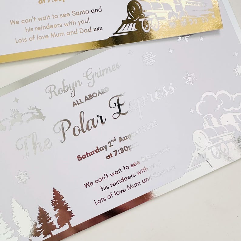 Foiled Polar Express Ticket | Christmas | North Pole Invitation | Train ...