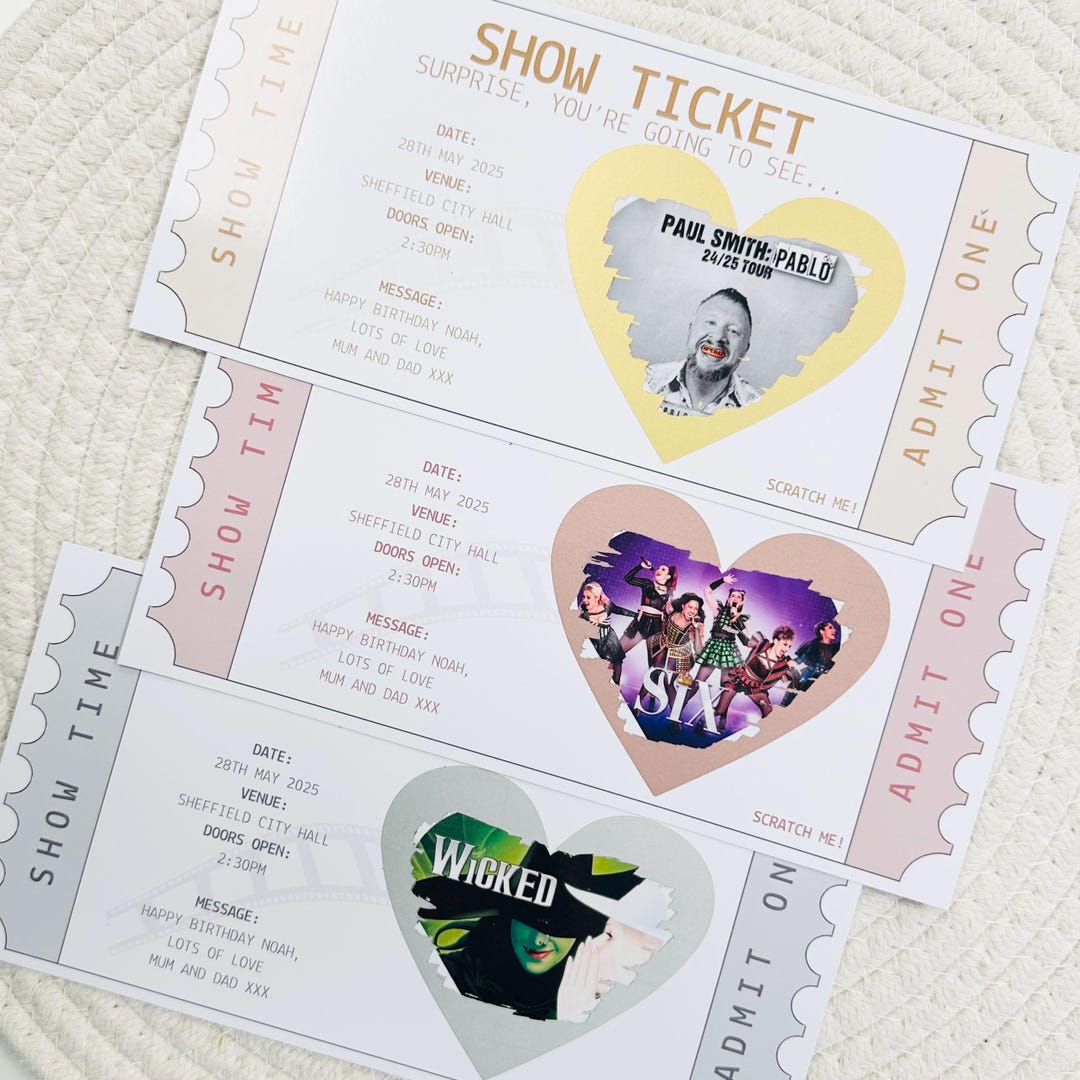 Personalised Theatre Show Scratch Reveal Ticket | Event Ticket ...