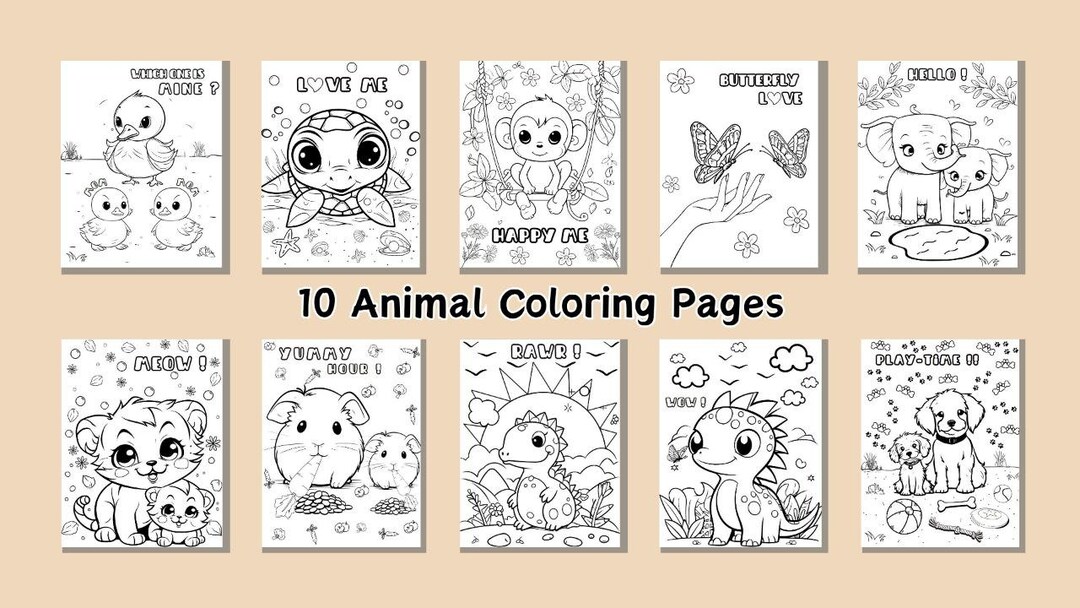 Cute 10 Animals Coloring Pages - Etsy