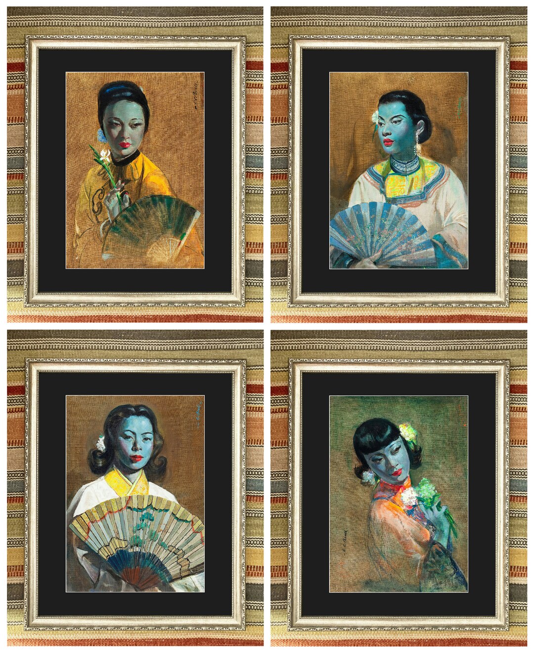 Cecil Beall the Fan - Tretchikoff Era - Large Framed Vintage Kitsch Art ...