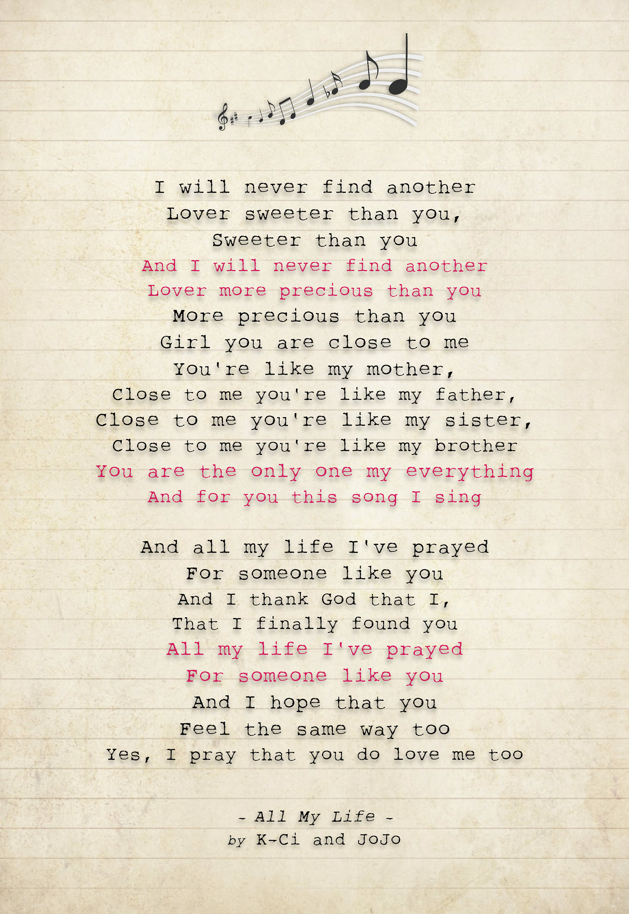 K-ci and Jojo All My Life Song Lyric Art Poster Print Sizes A4 A3 - Etsy