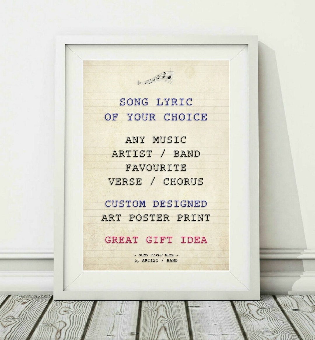 Song Lyric OF YOUR CHOICE Custom Music Poster Print - Sizes A4 A3 ...