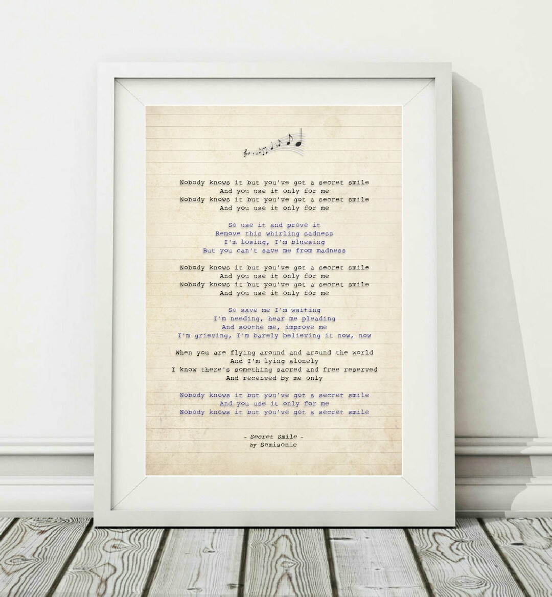 Semisonic Secret Smile Song Lyric Art Poster Print Sizes A4 A3 - Etsy