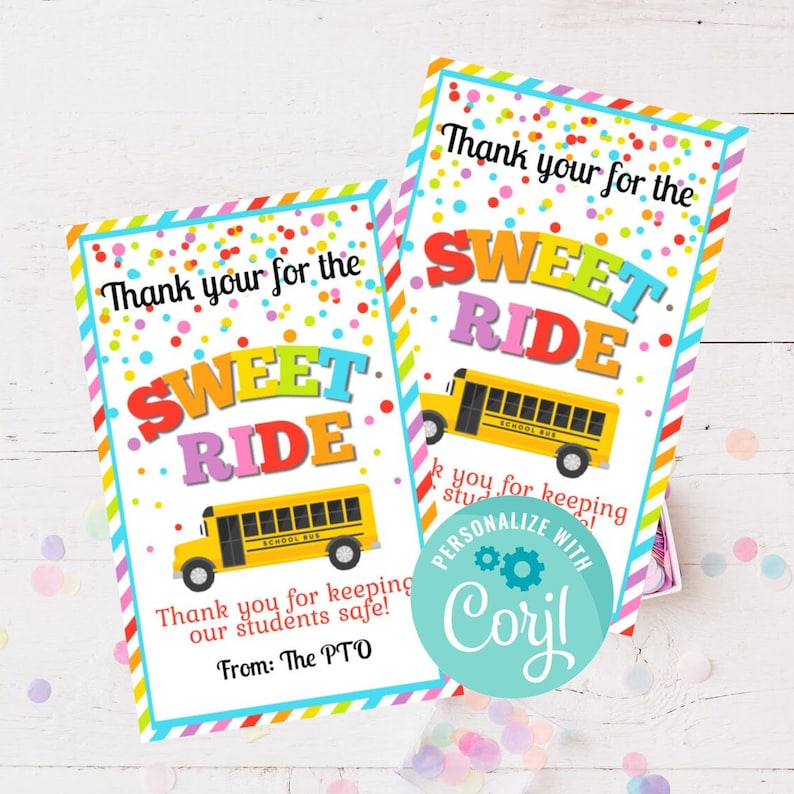 Bus Driver Gift Tag, Thanks for the Sweet Ride, Wheelie Appreciate ...