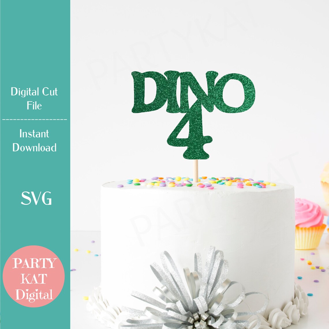 Dino Four Dinosaur Cake Topper SVG File - 4th Birthday SVG - Dinosaur ...