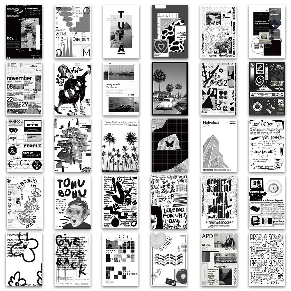 Black and White Aesthetic Art Sticker Pack, Vinyl Waterproof Stickers ...