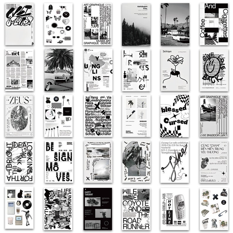 Black and White Aesthetic Art Sticker Pack, Vinyl Waterproof Stickers ...