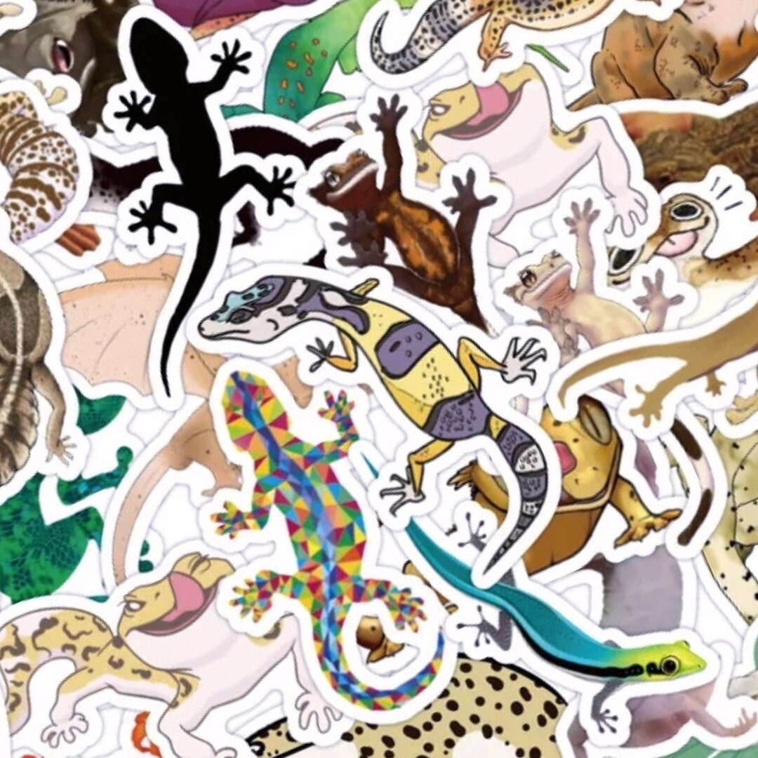 Gecko Lizard Sticker Pack, Funny Cartoon Cute Gekko Reptiles Stickers ...