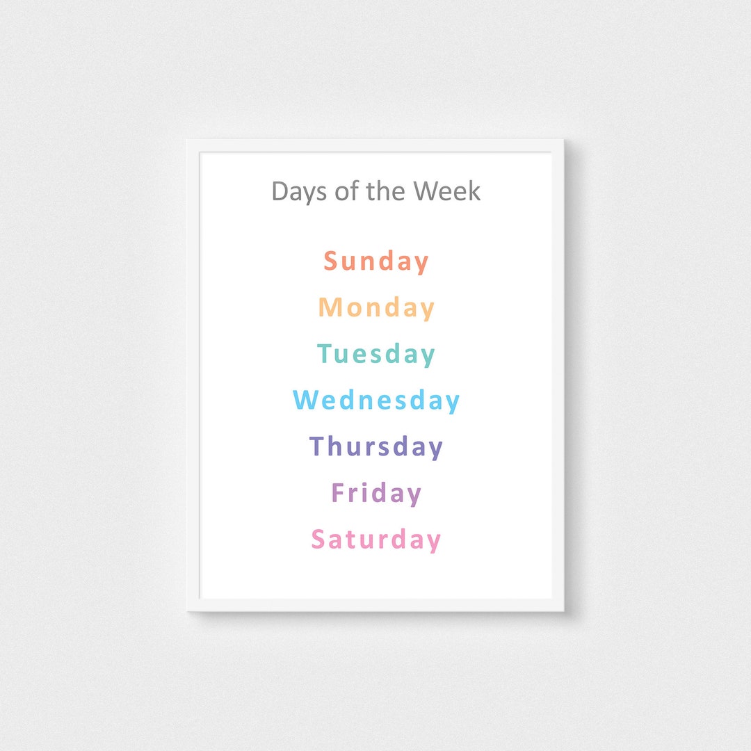 Printable Days of the Week Wall Art | Child's Room! | Pastel - Etsy