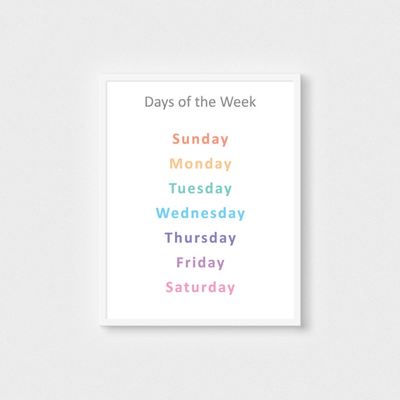 Printable Days of the Week Wall Art | Child's Room! | Pastel - Etsy