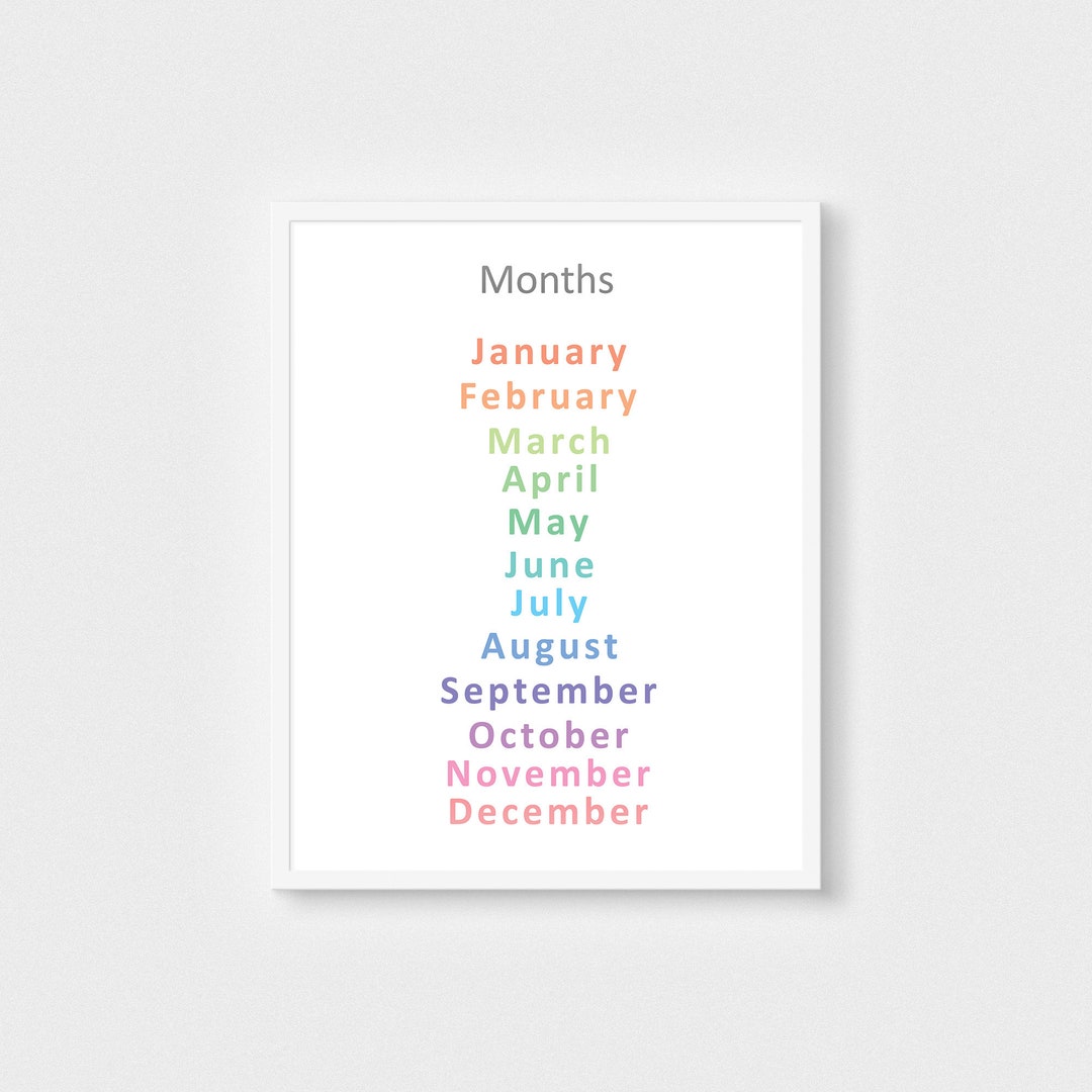 Printable Months Wall Art Child's Room Pastel - Etsy