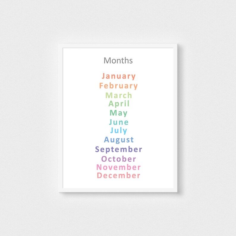Printable Months Wall Art Child's Room Pastel - Etsy