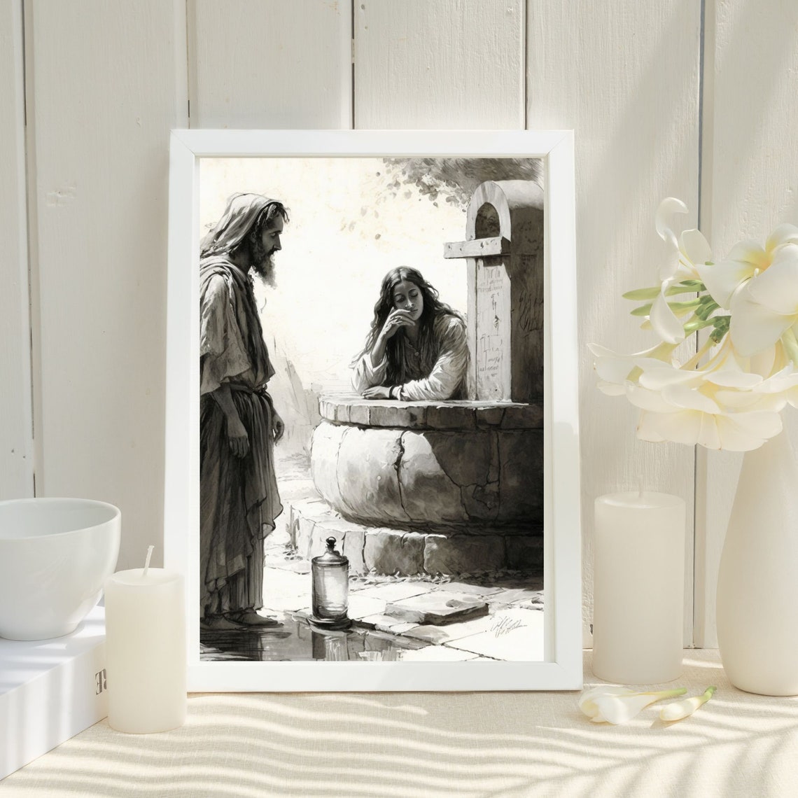 Jesus Woman at the Well DIGITAL Print Bible Art Jesus Art AI Sketch ...
