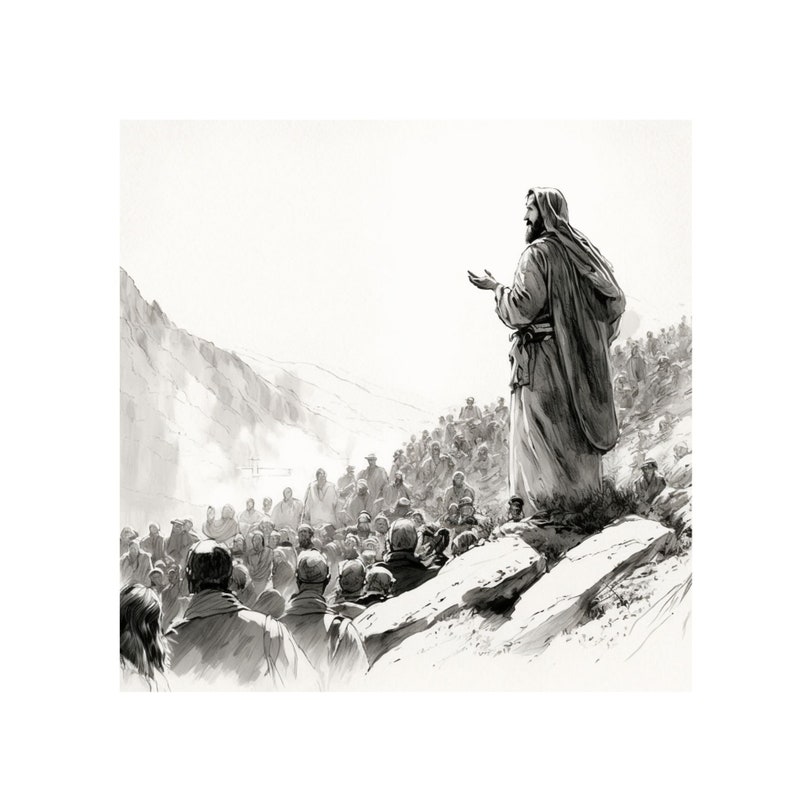 Jesus Sermon on the Mount DIGITAL PRINT Wall Art AI Sketch Bible Art ...