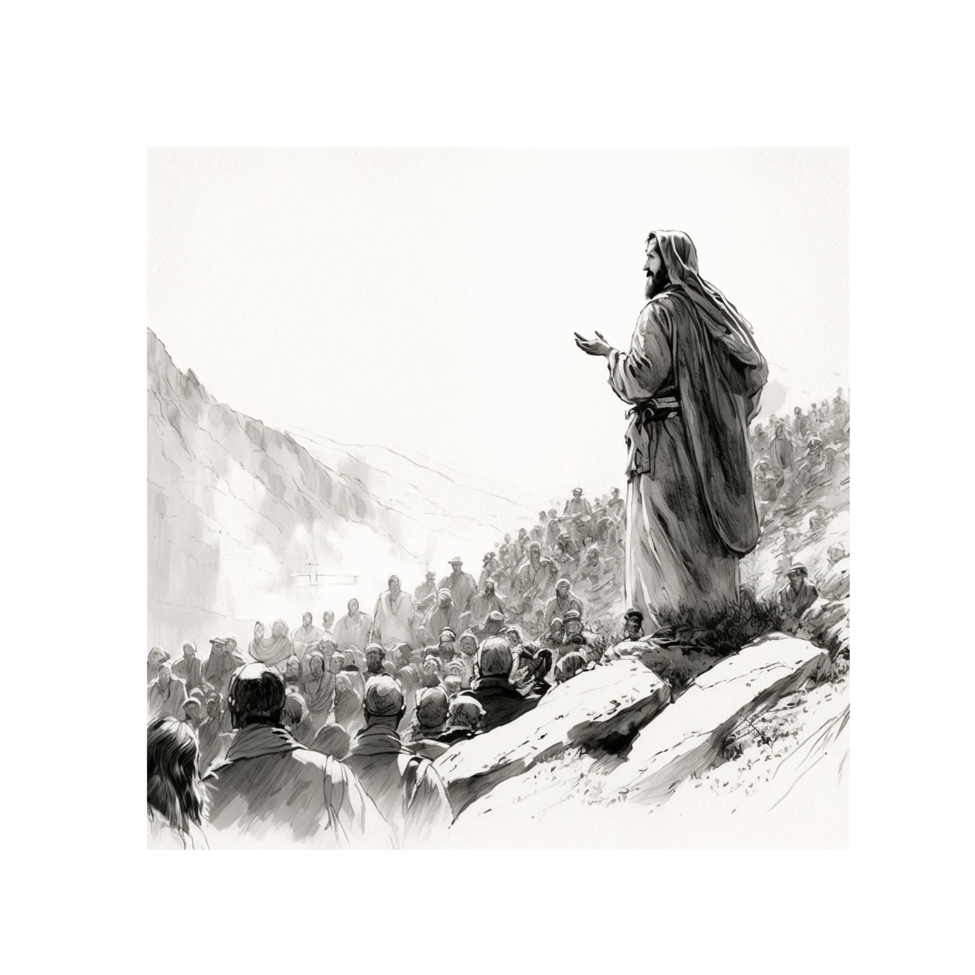 Jesus Sermon on the Mount DIGITAL PRINT Wall Art AI Sketch Bible Art ...
