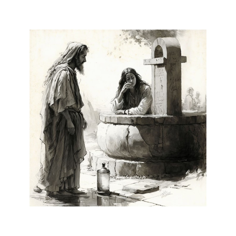 Jesus Woman at the Well | DIGITAL PRINT | Wall Art | AI Sketch | Jesus ...
