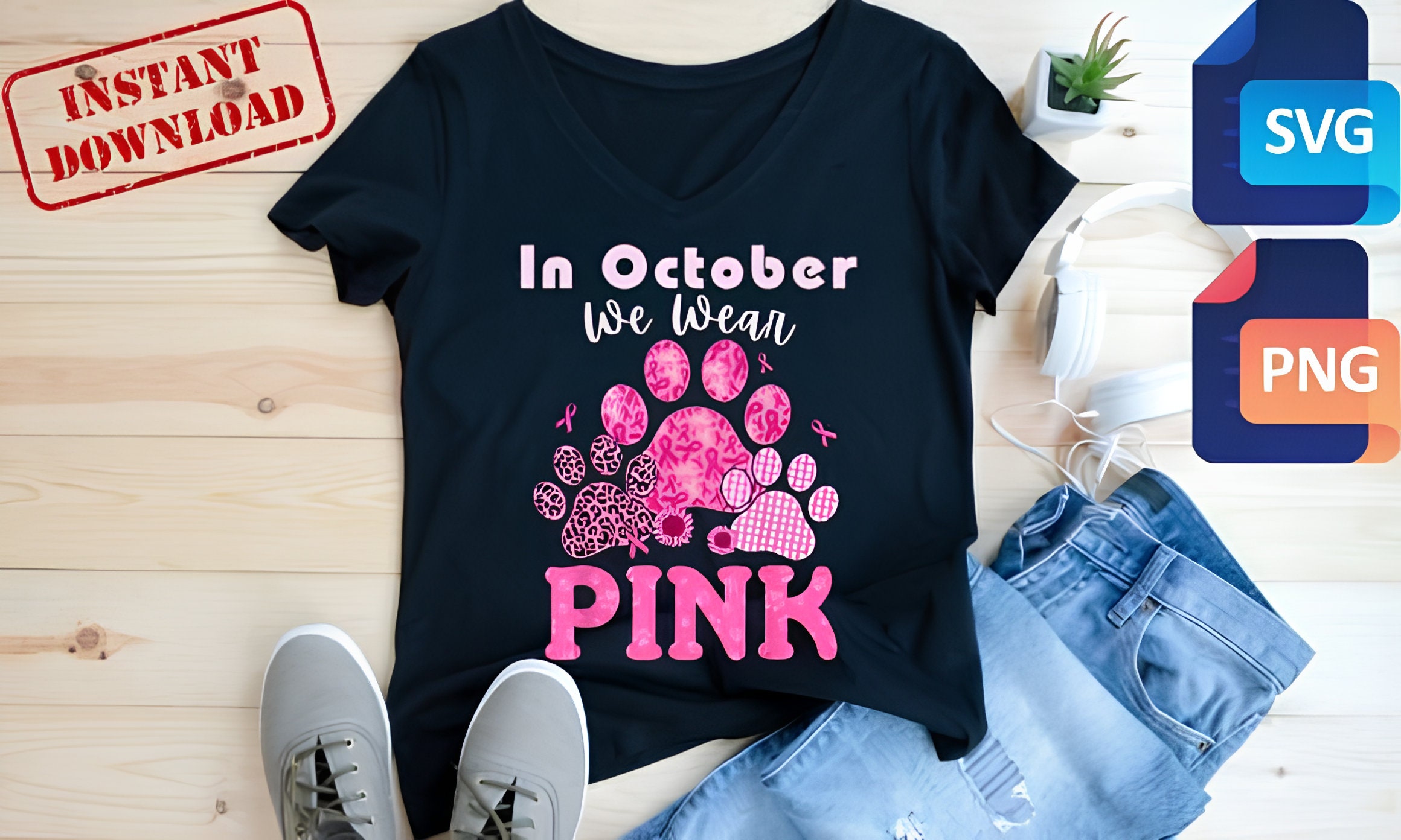In October We Wear Pink Dog Cat Paw Png, Breast Cancer Png, Pink Cancer ...