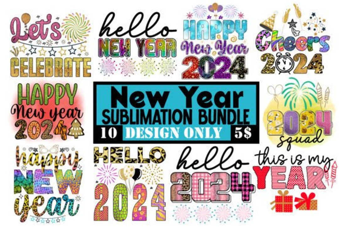 Happy New Year 2024 SVG PNG Bundle Happy New Year Glitter - Etsy