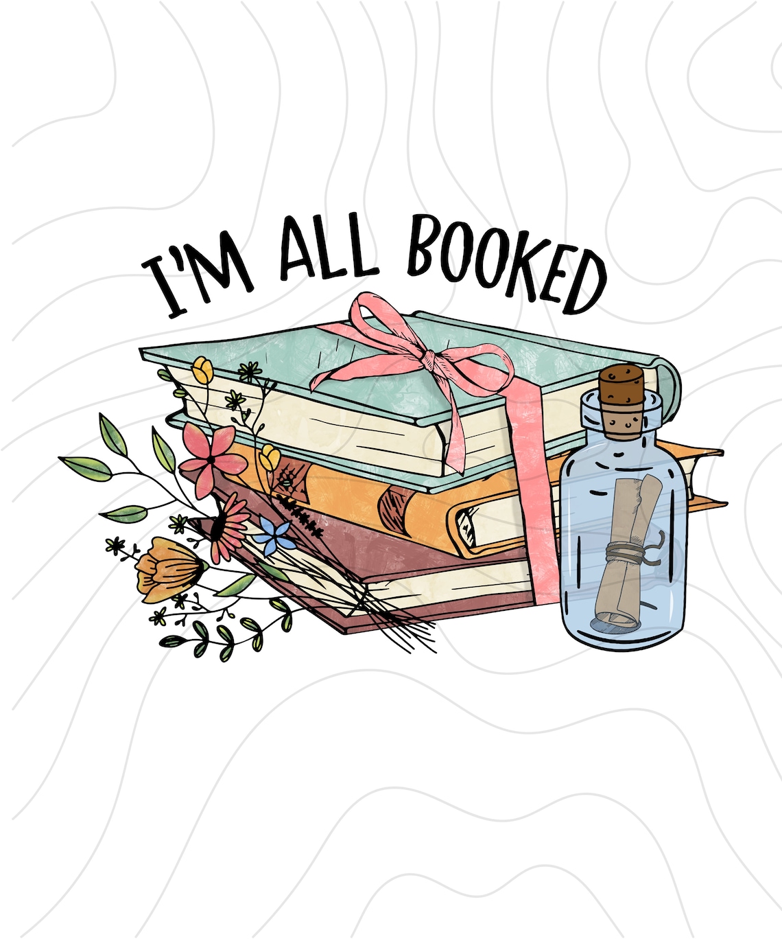 I'm All Booked Png, Floral Books, Book Cut File, Stack of Book Png ...