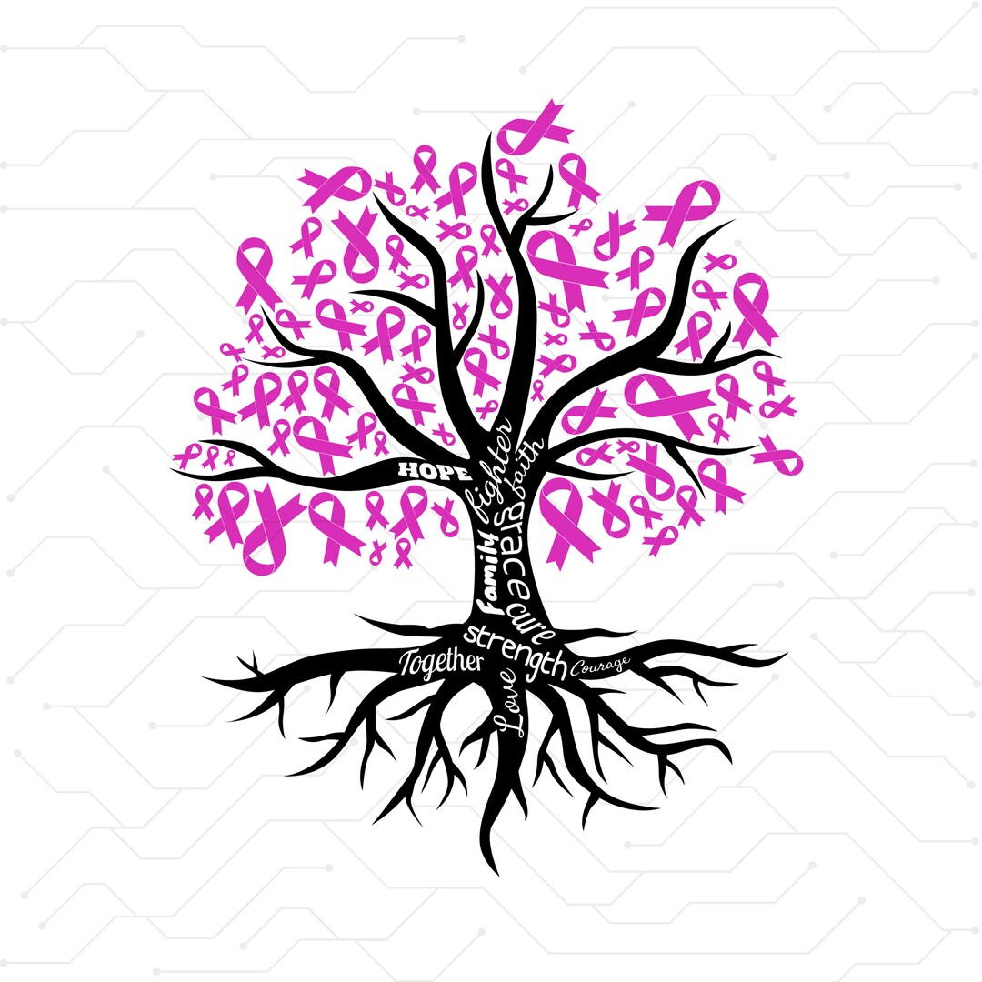 Pink Ribbon Tree Svg, Pink Cancer Svg, Breast Cancer Svg, Pink Ribbon ...