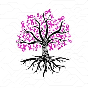 Pink Ribbon Tree Svg, Pink Cancer Svg, Breast Cancer Svg, Pink Ribbon ...