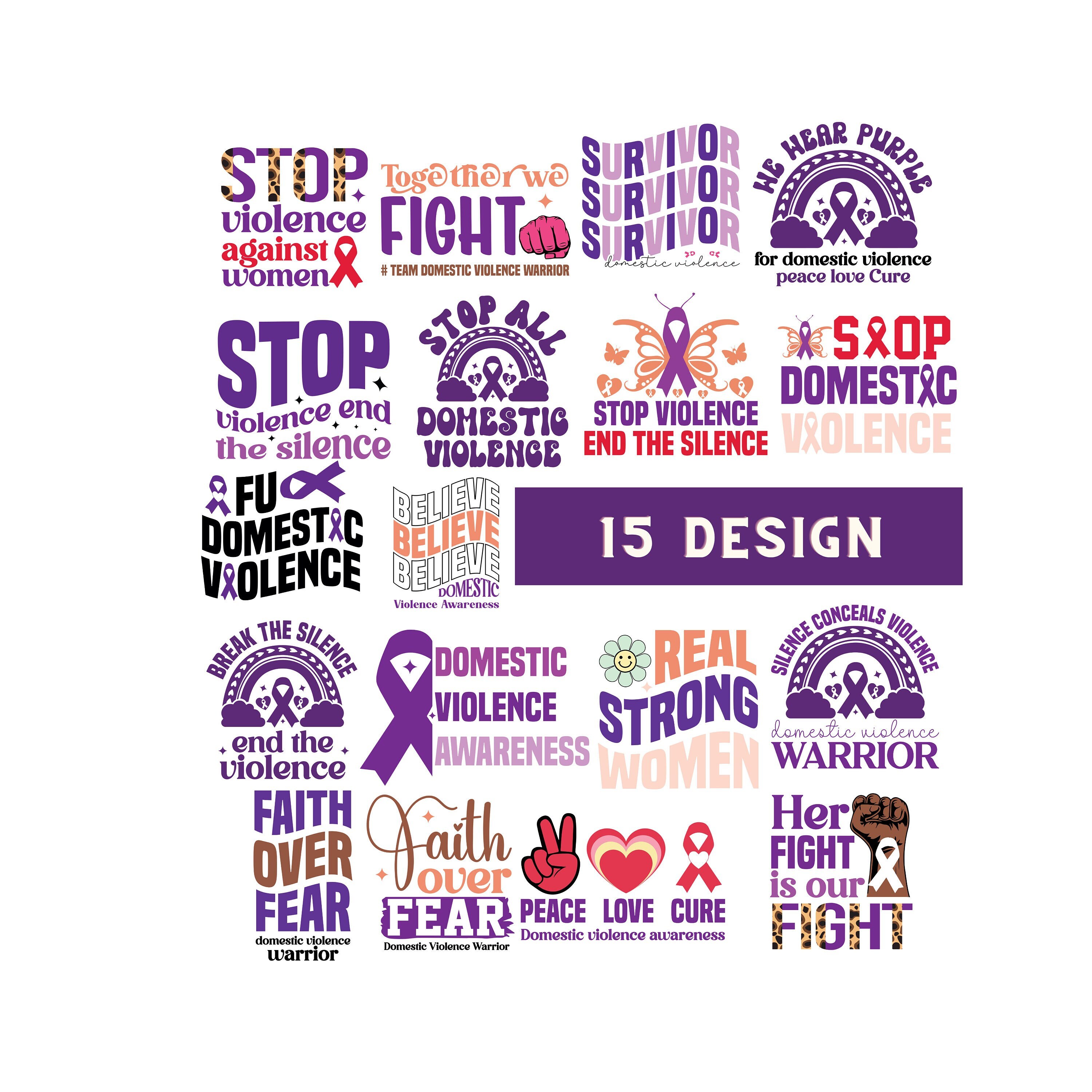 Stop Domestic Violence SVG Bundle Support and Awareness Digital ...
