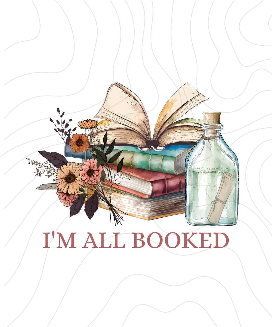 I'm All Booked Png, Floral Books, Book Cut File, Stack of Book Png ...