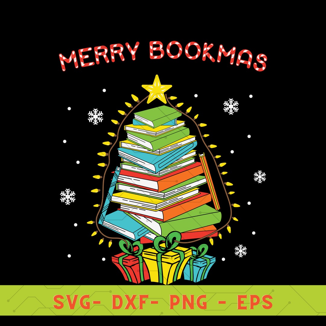 Merry Bookmas Books Pine Tree Funny Reading Lover Christmas Svg Png Eps ...