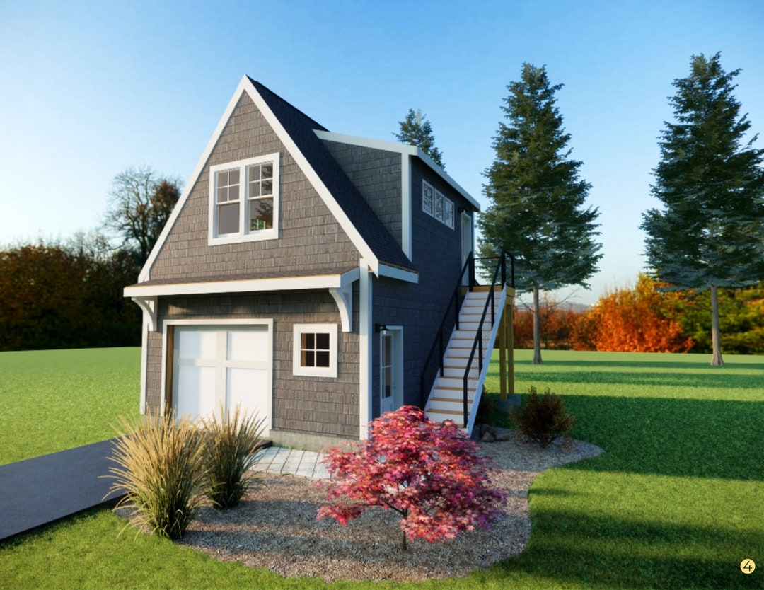 Garage ADU Floor Plan With Bedroom and Exterior Stair - Etsy