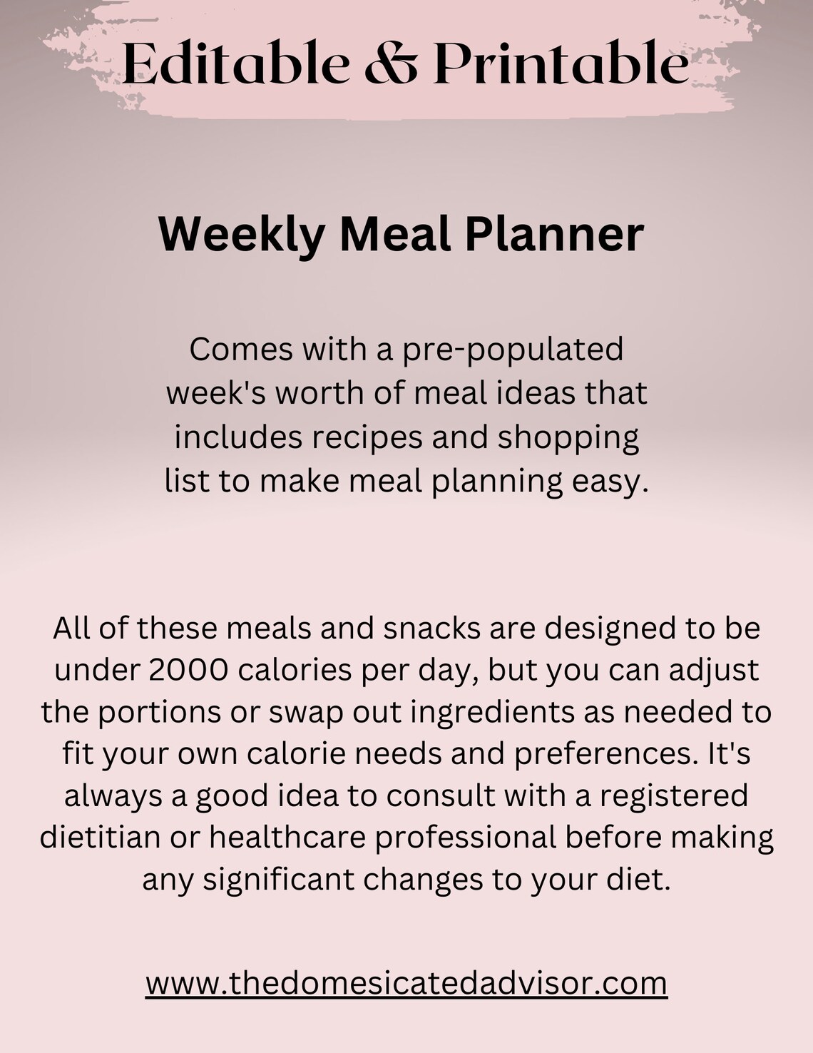 Editable Weekly Meal Planner With Recipes and Grocery Shopping List - Etsy