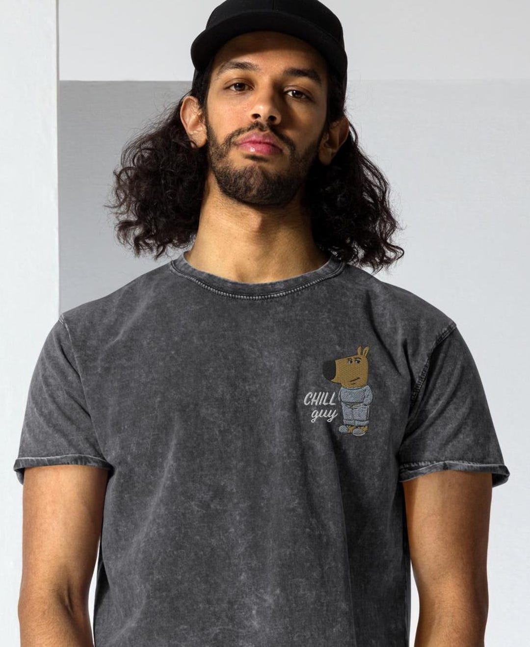 Chill Guy T-shirt, Embroidered Acid Wash Tee, Just a Chill Guy Meme ...