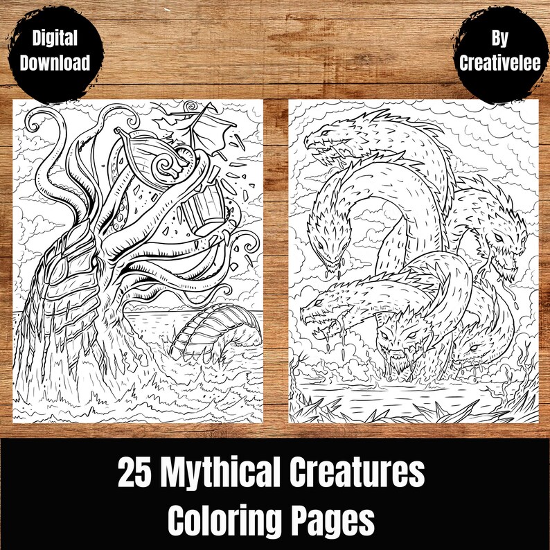25 Mythical Creatures Coloring Pages Dragons Sea Creatures - Etsy