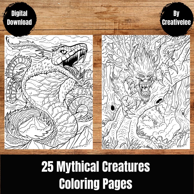 25 Mythical Creatures Coloring Pages Dragons Sea Creatures - Etsy