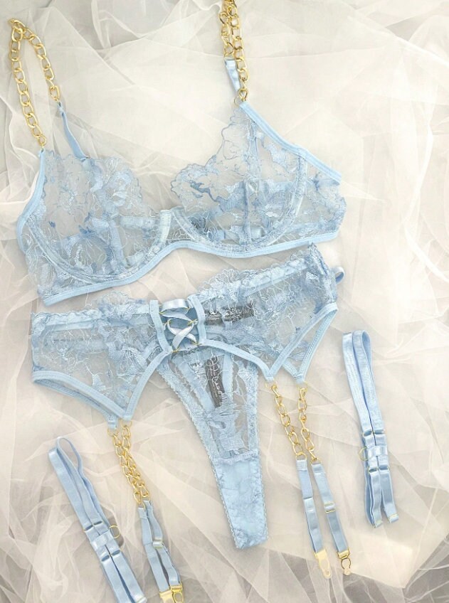 Embroidered Lingerie Setfloral Lingerie Setmesh Bragarter Etsy