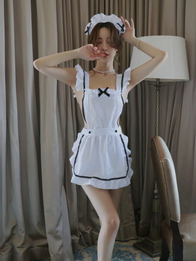 Font 3-piece Maid Costume Apron With Thong and Hair Ring - Etsy