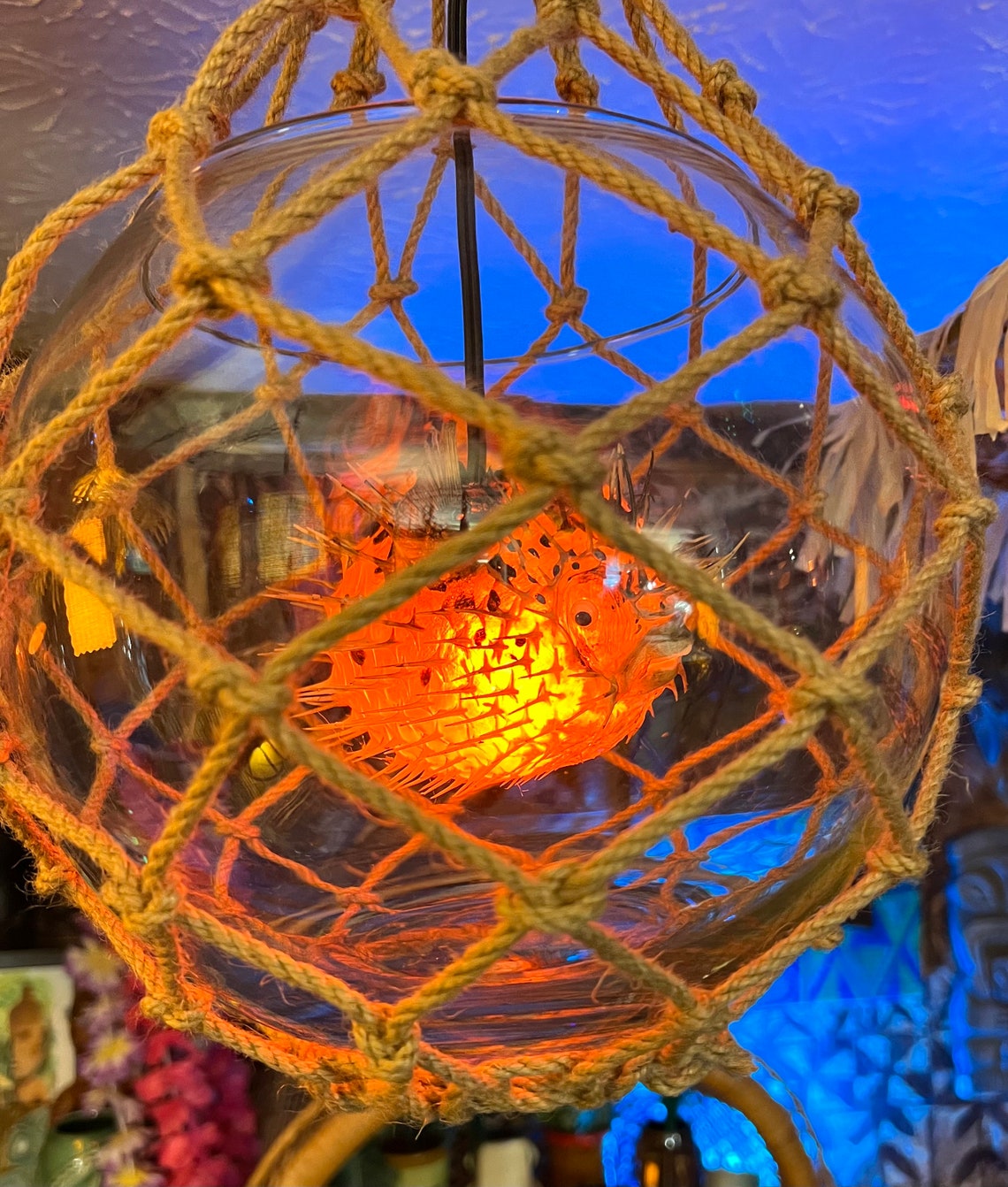 Tiki Lamp Puffer Fish in Float Glass Light Pendant Ceiling Decor Bar ...